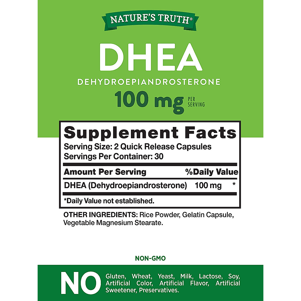 Nature's Truth DHEA | 100mg | 60 Capsules | Non-GMO & Gluten Free Supplement