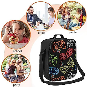 Wiqodme Colorful Joystick Game Controller Lunch Bag Insulated Lunch Box with Adjustable Shoulder Strap for Women Men Reusable Lunch Cooler Bag for Office Picnic