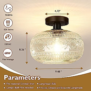 ONELEJA Black Semi Flush Mount Ceiling Light Fixture, Hallway Light, Globe Glass Ceiling Light, Overhead Light Fixture, Kitchen Lighting fixtures Ceiling, Light Fixtures for Porch Entryway Bathroom