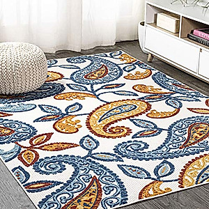 JONATHAN Y AMC102B-5 Julien Paisley High-Low Indoor Outdoor Area-Rug Bohemian Floral Easy-Cleaning High Traffic Bedroom Kitchen Backyard Patio Porch Non Shedding, 5 X 8, Orange/Blue