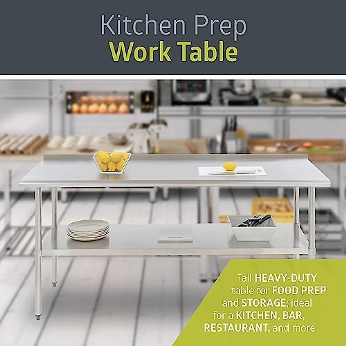 Pearington NSF Certified Stainless Steel Kitchen Prep and Work Table, Commercial Work Table for Restaurant and Home, 72" x 30", Stainless Steel
