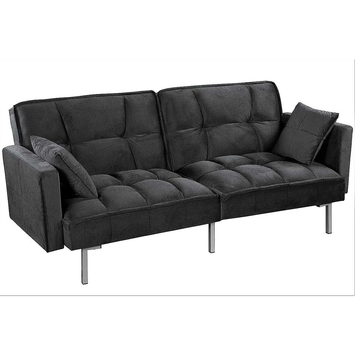 Container Furniture Direct Regal Convertible Sleeper Sofa Bed, Velvet Pull Out Couch with Mid-Century Style, Tufted Design and Metal Legs, Ideal for for Guests and Sleepovers, Black