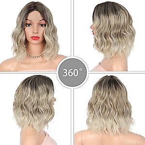 Kalyss 12" Synthetic Edge Lace Front Wigs for Women Short Wavy Bob Wig Middle Part Ombre Ash Blonde Wig for Daily Wear(12”, Ombre Ash Blonde)