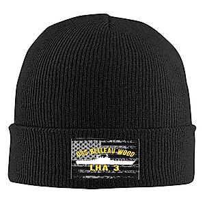 USS Belleau Wood LHA-3 Unisex Knitted Hat Beanie Winter Warm Stretch Skull Hat Black