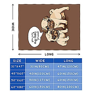 DUISE Flannel Bed Throw Blanket Pugs Puppies Soft and Fuzzy Plush Print Blanket Friendship is Always for You Friends Gifts for Pet Animals Puppy Dog Lovers Throw(50"x60")