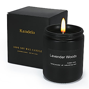 Scented Candle Lavender,7oz 45Hour Burn,Scented Candles for Home| Spring Candles| Black Jar Candle|Soy Candles,Long Lasting Candles |for Men & Women Candles Gifts (Lavender Woods, 7oz)