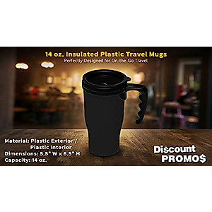 DISCOUNT PROMOS 14 oz. Insulated Plastic Travel Mugs - 10 pack - Black