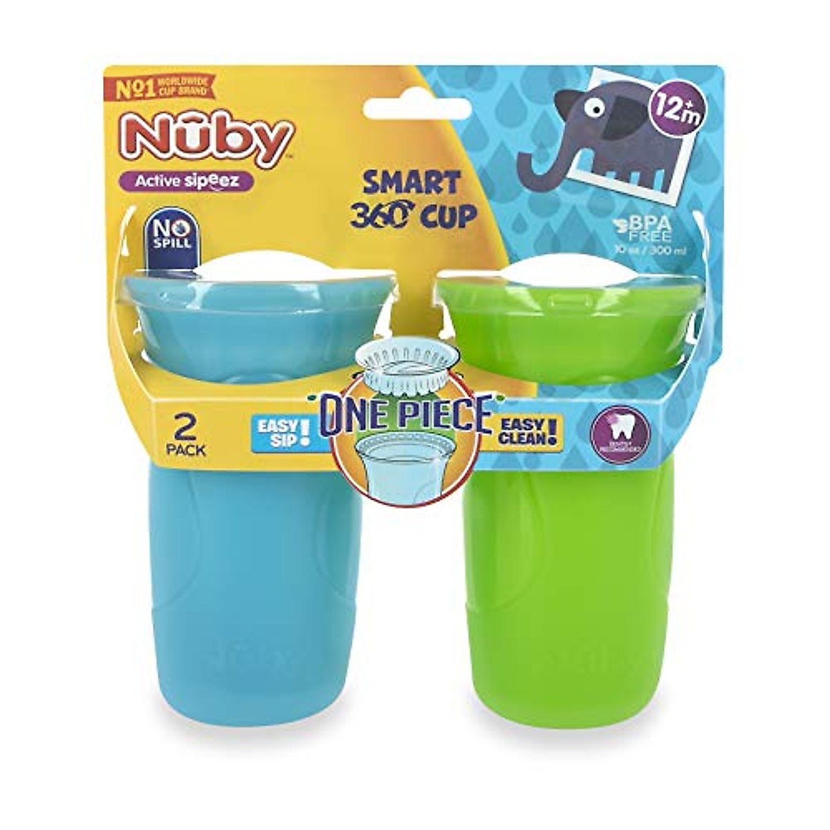 Nuby No Spill Edge 360 10 oz Cup with Silicone Rim, 2 Pack