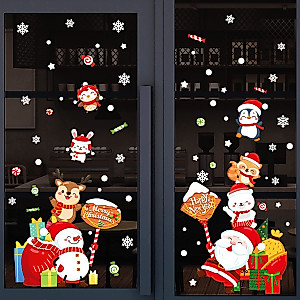 GGBOY Christmas Wall Decals, Santa Claus Christmas Wall Stickers Removable, Xmas Snowman Christmas Vinyl Wall Decal, Christmas Window Clings Stickers Decals for Wall Window Kid Room Bedroom Decoration