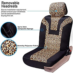 COOLBEBE Leopard Car Seat Covers - Cheetah Pattern Integrated Auto Seat Cover Car Protector Interior Accessories, Airbag Compatible, Universal Fits for Cars, SUV, Truck, Full Set