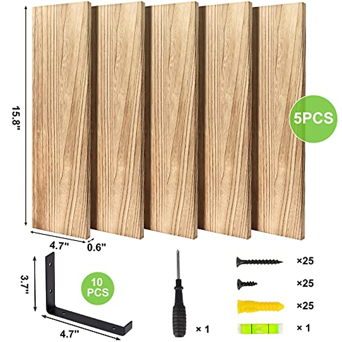 Fixwal Floating Shelves Set of 5, Width 4.7 Inches Wall Shelves, Rustic Wood Wall Storage Shelves for Bedroom, Living Room, Kitchen, Bathroom, Home Decor, Office and Plants (Carbonized Black)