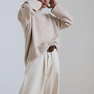 ofertas de Black Women Friday 2023 Oversized Sweaters for Women Fall and Winter Cable Knit Crew Neck Loose Solid Color Sweater Quality Mens (Beige, M)