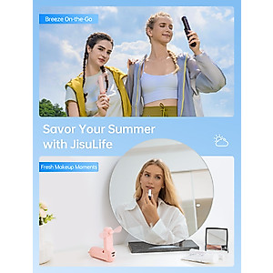 JISULIFE Handheld Mini Fan, 3 IN 1 Hand Fan, Portable USB Rechargeable Small Pocket Fan, Battery Operated Fan [14-21 Working Hours] with Power Bank, Flashlight Feature for Women,Travel,Outdoor-Pink, 1 Count (Pack of 1)