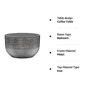 SIMPLIHOME Johnsen Contemporary 30 inch Wide Metal Metal Coffee Table in Antique Silver, Fully Assembled, End, Bedside Table and Nightstand, for the Living Room and Bedroom