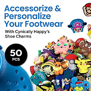 Cynically Happy - Shoe Charms, 50 Piece Assorted Set of Cute Charms for Bracelets and Shoes, Durable PVC Shoe Accessories, Unisex Clog and Shoe Decoration Charms, Animated Charm Set