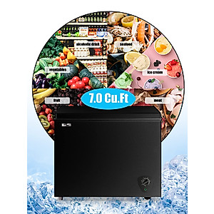 Chest Freezer WANAI 7.0 Cu.Ft Compact Chest FreezerDeep Freezers Free-Standing Top Door Freezer Removable Basket and Adjustable 7 Thermostat Open Deep Freezer Energy Saving Garage Basement Apartment K