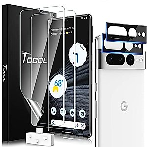 TOCOL 2+2 Pack for Google Pixel 7 Pro Screen Protector -2 Pack Screen Protector (TPU) & 2 Pack Glass Camera Lens Protector, Soft TPU Screen Protector for Pixel 7 Pro, Self-Healing, [Alignment Kit]
