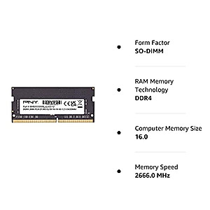PNY Performance 16GB DDR4 DRAM 2666MHz (PC4-21300) CL19 (Compatible with 2400MHz or 2133MHz) 1.2V Notebook/Laptop (SODIMM) Computer Memory RAM – MN16GSD42666