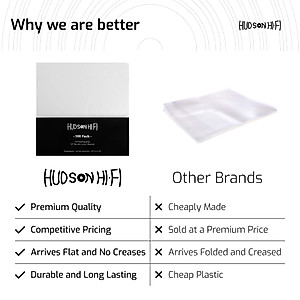 Hudson Hi-Fi Anti-Static Vinyl Record Outer Sleeves - Protective Outer Sleeve 500 Pack - Protect Your LP Albums from Scratches, Dust & Dirt - Acid-Free Rice Paper Outer Disc Covers