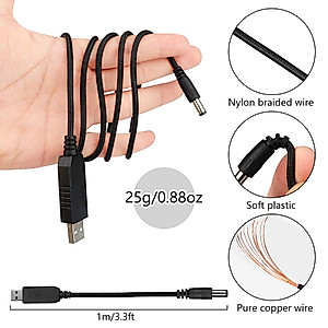 Moyina DC 5V to DC 12V USB Voltage Step Up Converter Cable,with Nylon Weave,for DC5.5mm*2.5mm,1.0M (5.5x2.5mm, Black)