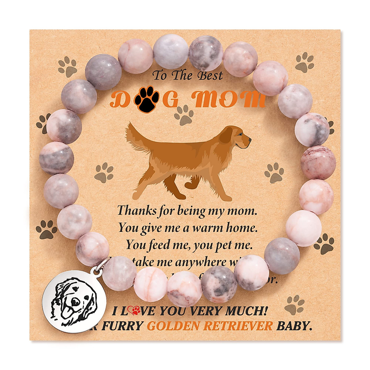 JOGDIAM Dog Mom Gifts for Women, Dog Gifts for Dog Lovers with Gift Message Card, Golden Retriever Gifts Dog Mom Bracelets for Mom, Grandma, Daughter, Wife, Girlfriend, Friends