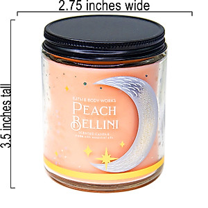 White Barn Bath and Body Works, 1-Wick Candle w/Essential Oils - 7 oz - 2020 Holidays Scents! (PeachBellini), Pink Soy Wax, Multicolor Jar Print, Transparent Glass, Black Cap