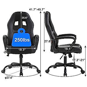 Gaming Chair Swivel Office Chair with Wheels Home Office Chair Ergonomic Computer Chair Desk Chair Rolling Executive Leather Task Chair Adjustable with Arms Mid-Back Stool for Back Problem (Black)