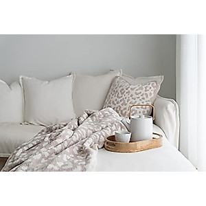 DLUXEV Luxurious Super Soft Throw Blanket, Fluffy Cozy Taupe Tan Blanket for Bed, Knitted Breathable Comfy Texture, Chic Wild Cheetah Print Throw for Sofa/Couch, Beige & Cream Leopard 50"x60"