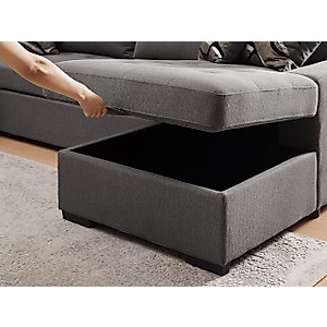 THSUPER Sectional Sleeper Sofa Couch Pull Out Bed with Storage Chaise, U Shape Oversized Sectionals Couches for Living Room, 6 Seater Gray