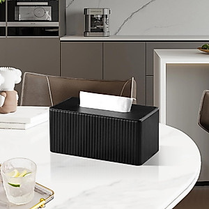 MEIBOOCH Tissue Box Cover Stylish PU Leather Rectangular Tissue Box Holder with Magnetic Bottom Cover for Bathroom Bedroom or Office (Black Stria)