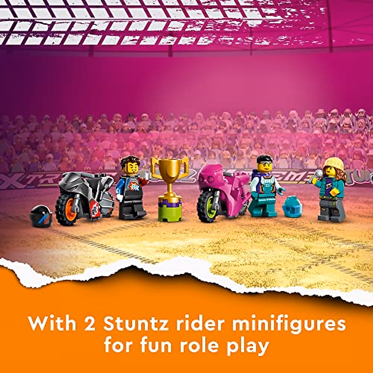 LEGO City Stuntz Ultimate Stunt Riders Challenge 60361, 3in1 Stunts for 1 or 2 Player Action, with 2 Flywheel-Powered Toy Motorcycles for Kids, 2023 Set