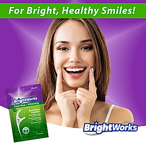 225 Piece BrightWorks Fresh Mint + Whitening Dental Flossers with Plant-Based Handles, Super-Strong Floss and Mint-Flavored Floss with Micro-Crystals, 75 Count (Pack of 3)