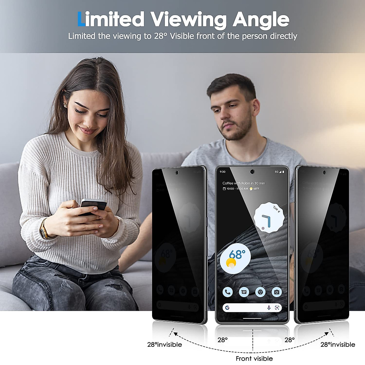 LYWHL [2+2 Pack] for Google Pixel 7 Privacy Screen Protector with Camera Lens Protector, Tempered Glass Anti-Spy Anti-Scratch 9H Hardness Film for Pixel 7 6.3” [Don’t Support Fingerprint Unlock]