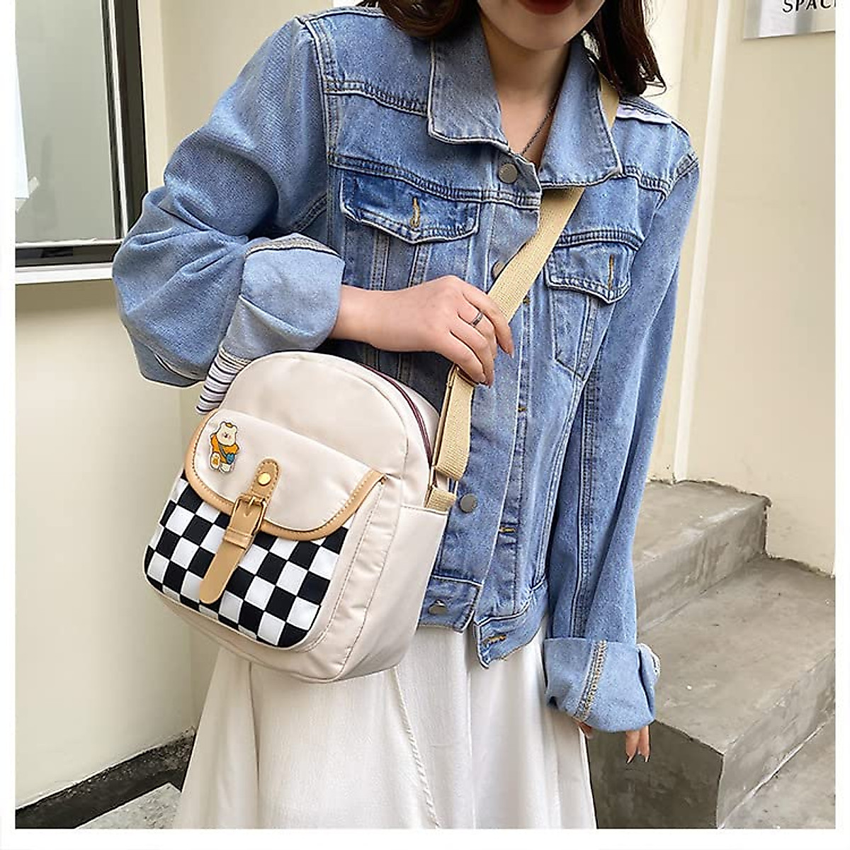 Kawaii Checkered Crossbody Bag Cute Purse Bag Japanese Shoulder Bag Harajuku Aesthetic Mini Bag Women Ita Messenger Bags (Blue, One Size)