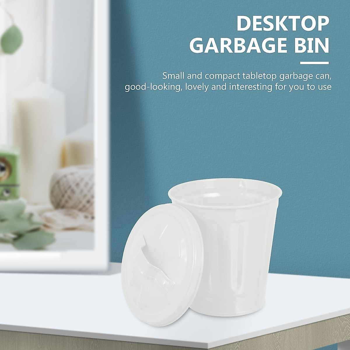 Luxshiny Creative Tabletop Trash Can Lid Waste Bin Desk Office Bathroom Bedroom Multifunctional Pot Design