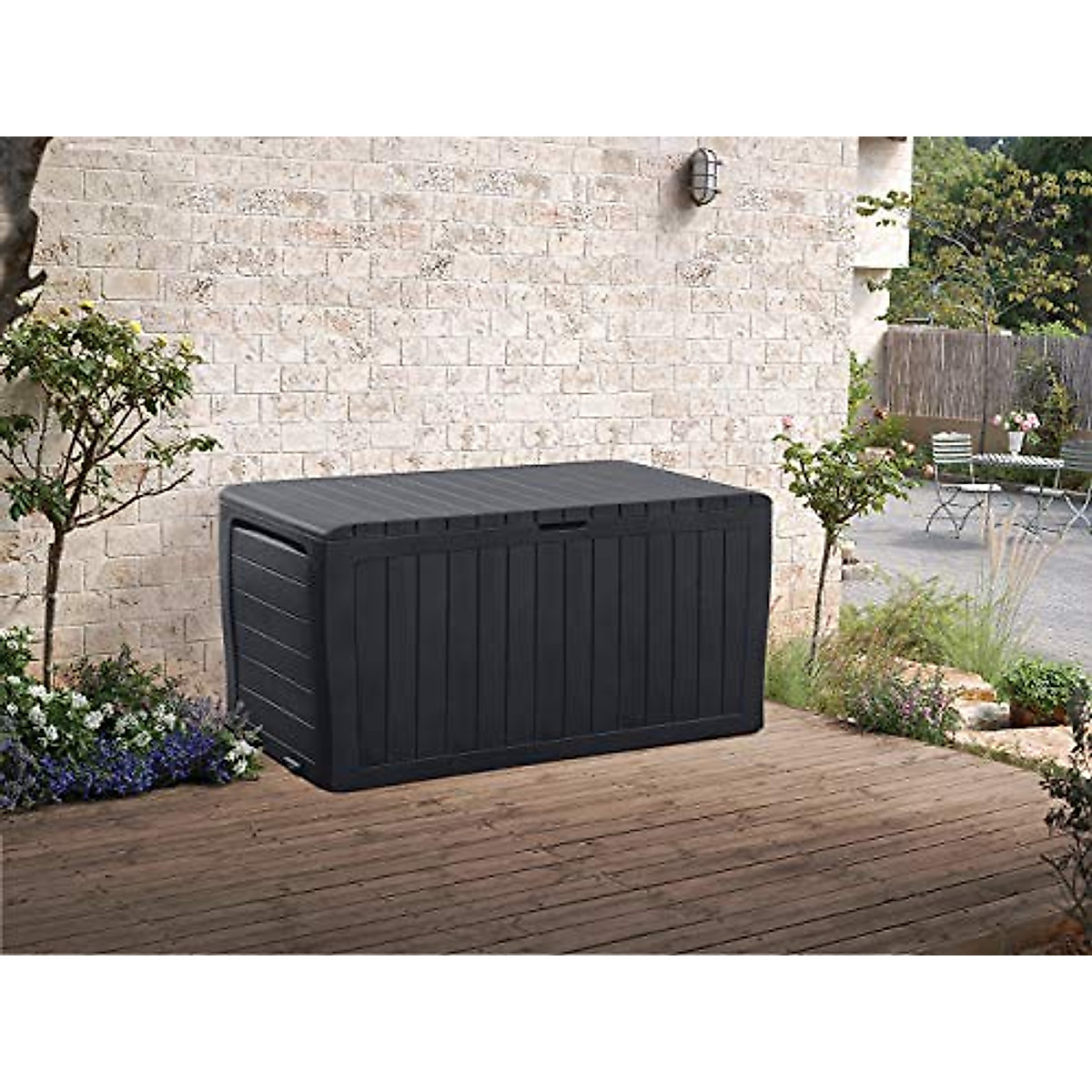 Keter Marvel Plus 71 Gallon Resin Outdoor Box for Patio Furniture Cushion Storage, Grey