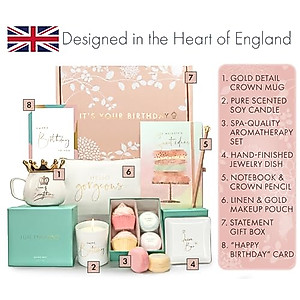Luxe England Gifts Happy Birthday Box for Women – Luxury Gift Baskets for Her Birthday Designed in Britain – High-end Unique Birthday Gifts for Women Best Friend, Sister, Daughter, Mom