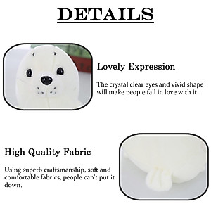 Seal Plush Stuffed Animal White Cute Toy Pillow Kawaii Doll for Kids, 11.8 inch