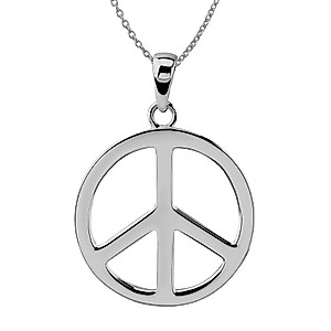 Hawaiian Silver Jewelry Peace Sign Necklace – 18 Inch Pendant Necklace for Women – Premium 925 Sterling Silver Necklace with Peace Symbol – Modern Boho Chic Design