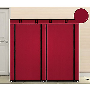 Vasitelan Shoe Rack Storage Organizer,Portable Double Row with Nonwoven Fabric Cover Shoe Rack Cabinet for Closet (Wine Red)