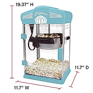 West Bend Stir Crazy Movie Theater Popcorn Popper, Gourmet Popcorn Maker Machine with Nonstick Popcorn Kettle, Measuring Tool and Popcorn Scoop for Popcorn Machine, 4 Qt., Blue