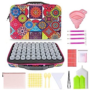 Diamond Painting Storage Containers 60 Slots Big Capacity Diamond Painting Accessories 5D Diamond Painting Tools Set DIY Art Craft Jewelry Beads Rhinestones Organizer (60 Slots, Bohemia)
