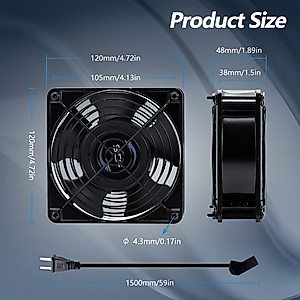 SCCCF AXIAL 12038, Quiet Muffin Fan, 110V 115V 120V AC 120mm x38mm Axial Cooling Fan Dual Ball for Electronic Equipment