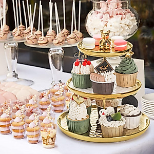 Tosnail Set of 2 Porcelain Cupcake Stand, Ceramic Dessert Stand Tiered Serving Trays, 3 Tiers and 2 Tiers Cake Stand Party Serving Trays, Fruit Pastry Holders for Wedding and Party - Gold Bear Rod