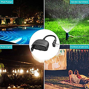 OOWOLF Outdoor Smart Plug with 2 Sockets, IP64 Waterproof WiFi Outlet Compatible with Alexa and Google Home, Wireless Remote Control/Timer by Smart Phone, Individual Control, 2.4 GHz Network, Black