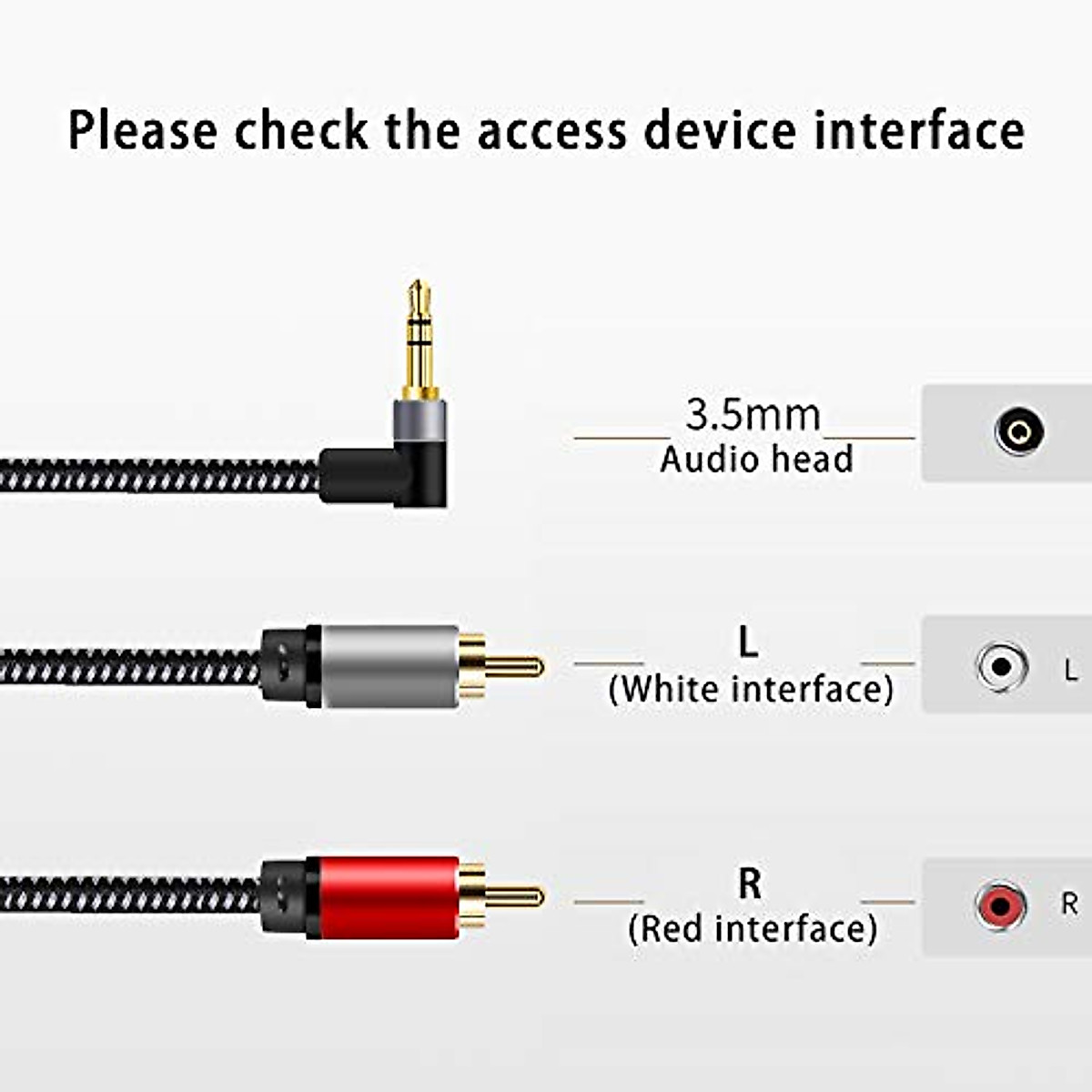 3.5mm Aux Cables, 90° RCA Audio Cable, 3.5mm to 2-Male RCA Stereo Splitter Cable 1/8" Right Angle TRS to RCA Straight Plug Audio Auxiliary Cord,Hi-Fi Sound, Nylon Braided (3.3ft/1m)
