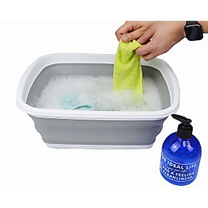 SAMMART 10L (2.6 Gallons) Collapsible Tub - Foldable Dish Tub - Portable Washing Basin - Space Saving Plastic Washtub (White/Grey, 1)