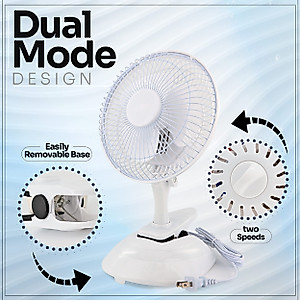 RamPro Portable Desk and Clip on Fan, 6 Inch Fans Small and Quiet Plug In, Small Personal Cooling Fan for Desk Home Bedroom Office, 2 Speed, Adjustable Tilt, White