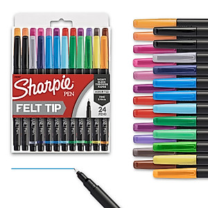 SHARPIE Pens, Felt Tip Pens, Fine Point (0.4mm), Assorted Colors, 24 Count