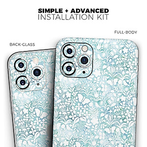 Design Skinz White Butterflies and Flowers on Light Blue - DesignSkinz Protective Vinyl Decal Wrap Skin Cover Compatible with The Apple iPhone 11 Pro (Full-Body, Screen Trim & Back Glass Skin)